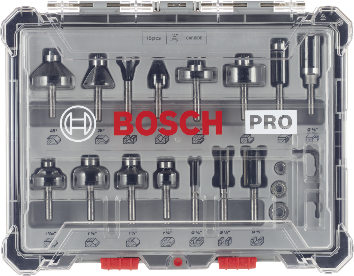 PRO Router Bit Mixed Set, 15 pcs - Bosch Professional